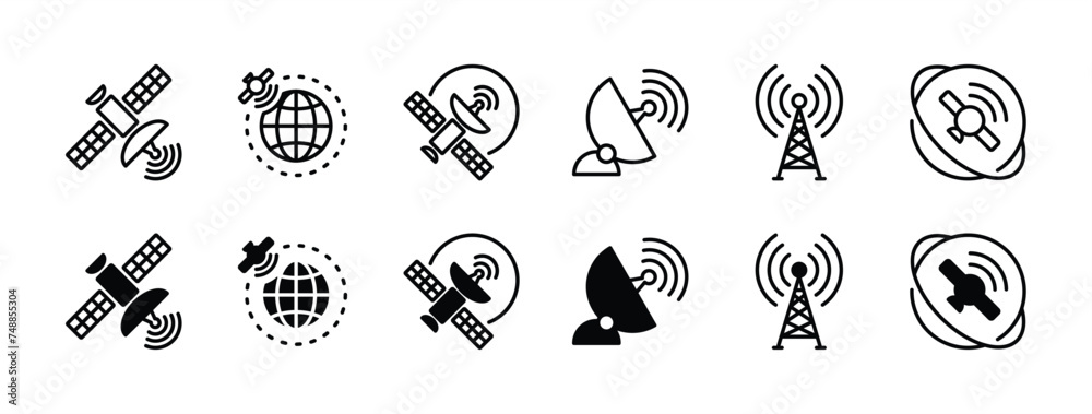 Wireless satellite technology icon set. Containing telecom, antenna or ...
