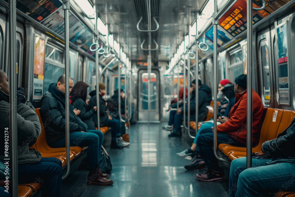 Urban Rhythms: Commuters Ride the Subway, Each Engrossed in Their Own ...