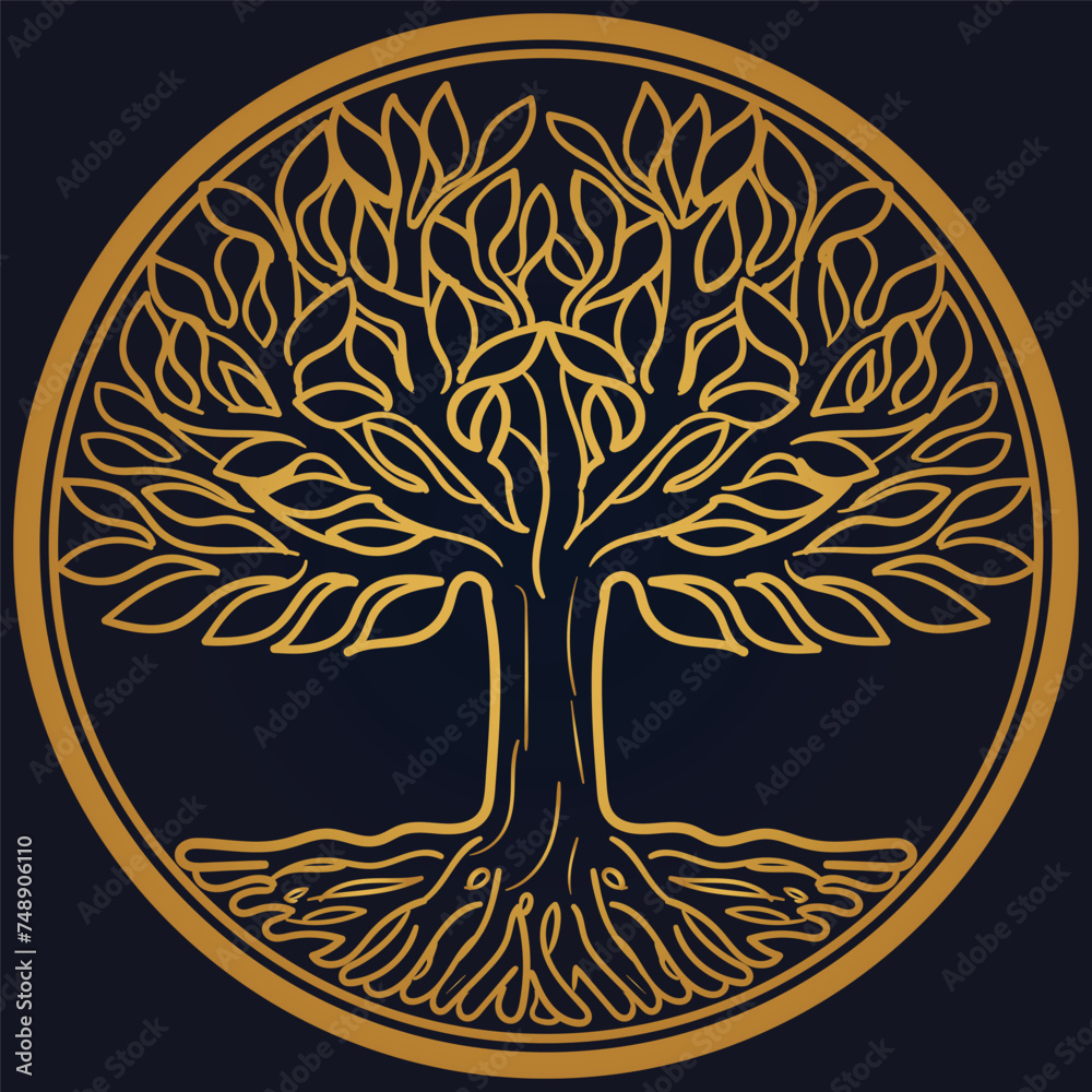 Yggdrasil, the tree of life. Vikings symbol Odin,with futhark runes ...