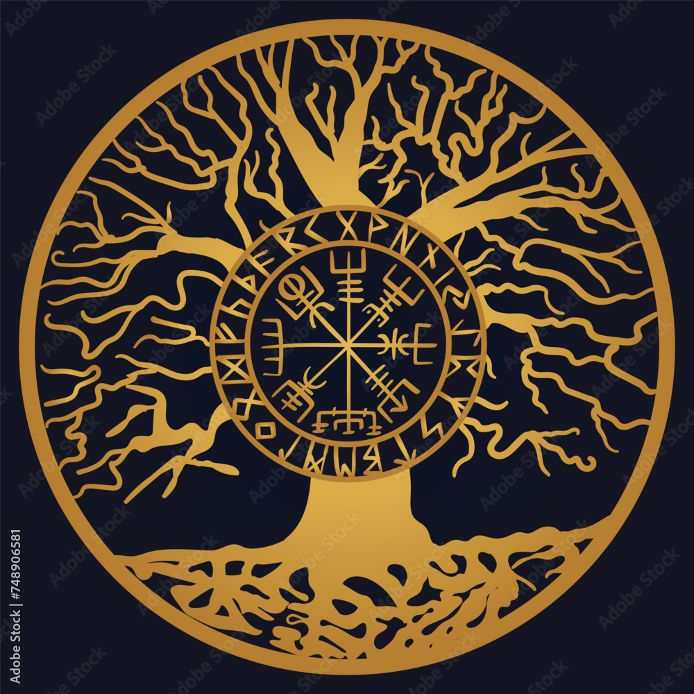 เวกเตอร์ Stock Yggdrasil, the tree of life. Vikings symbol Odin,with ...