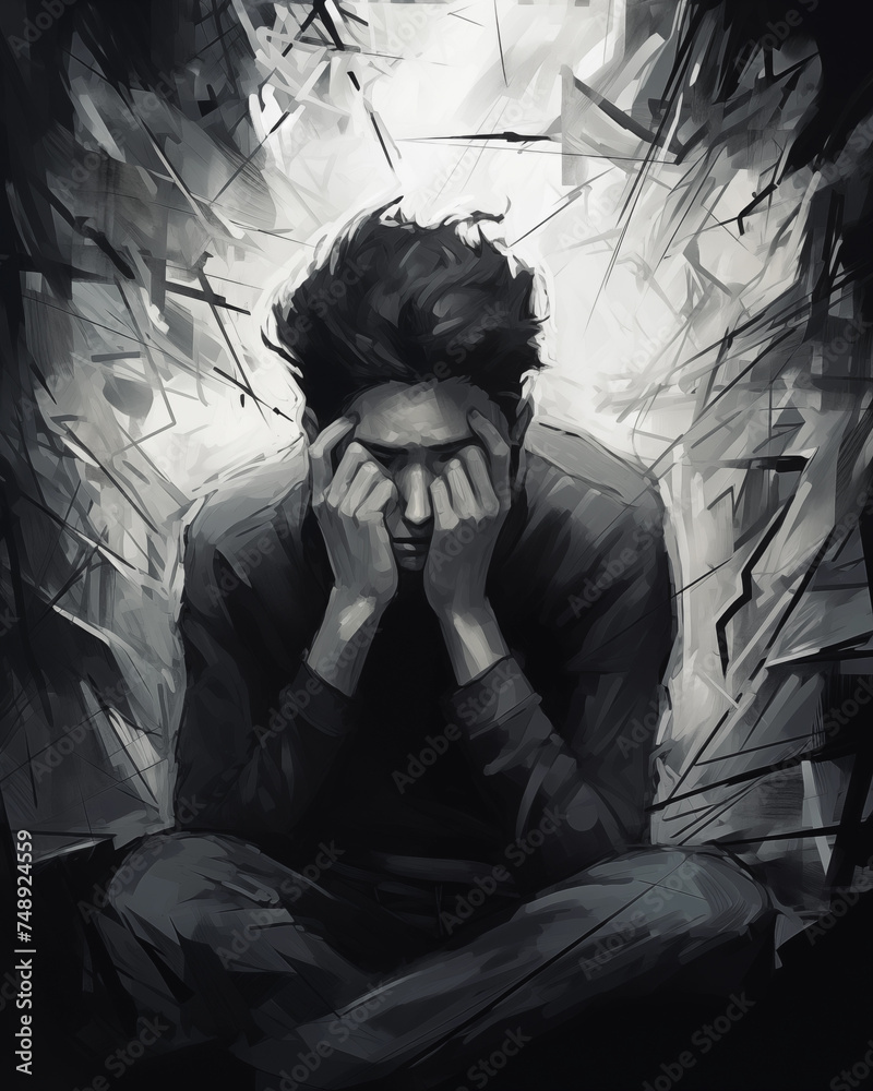 mental health prevention sketch drawing - identity crisis, mood swing ...