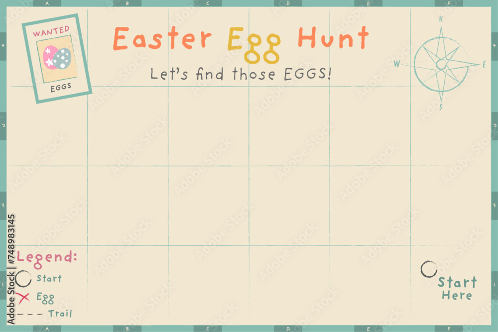 Easter egg hunt map. Blank quest map with instructions, compass and ...