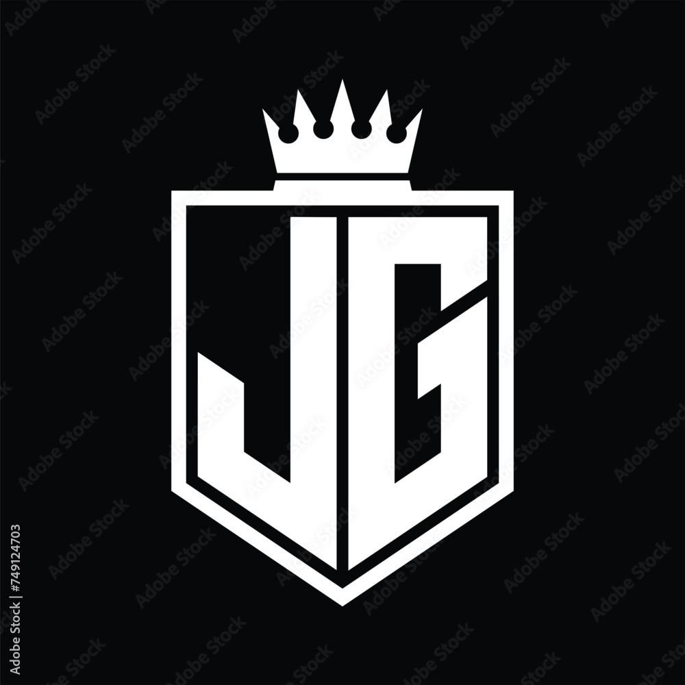 JG Logo monogram bold shield geometric shape with crown outline black ...