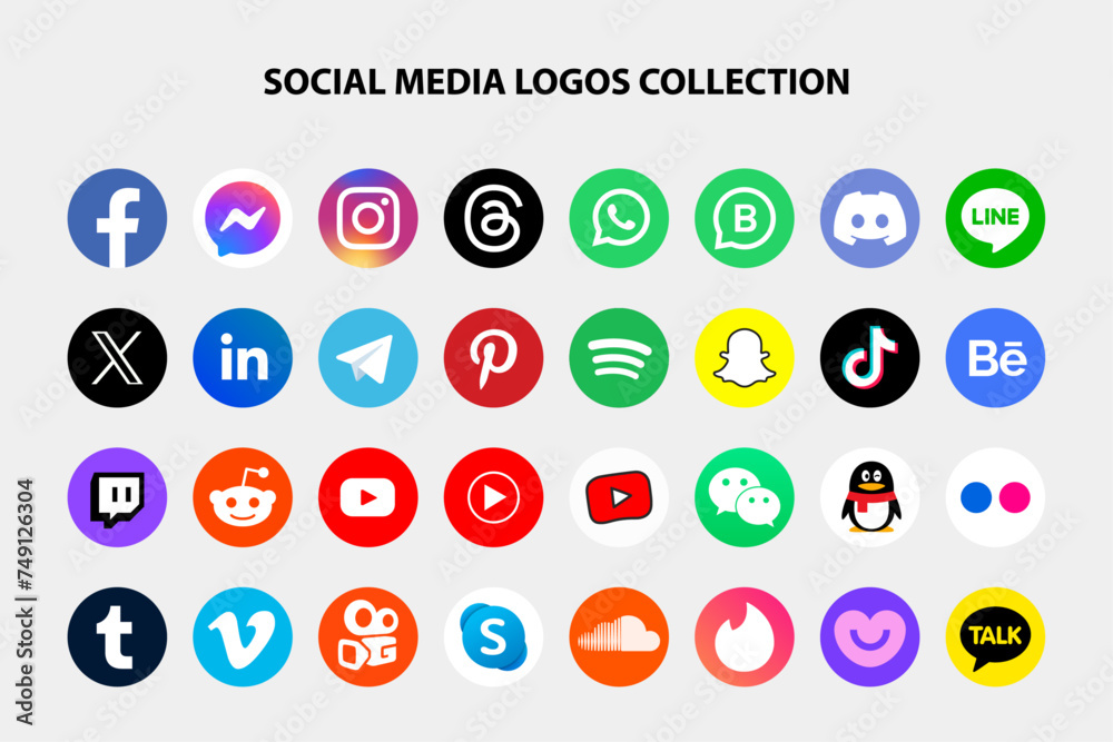 Iconos redondos de redes sociales o logotipos de redes sociales ...