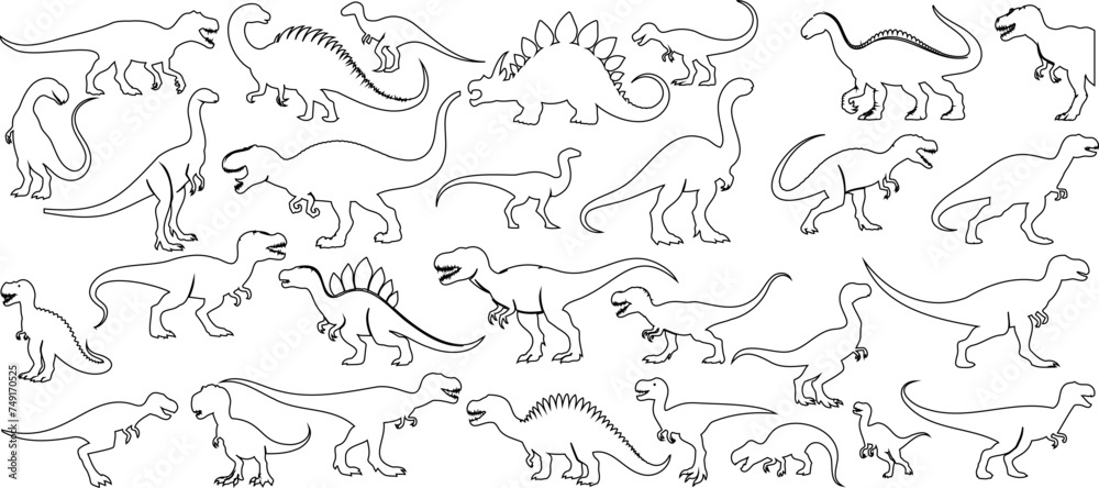 Dinosaur line art collection, various species outlines, educational ...