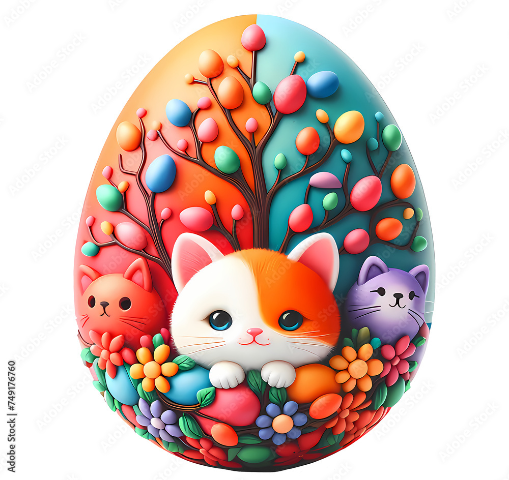 Easter sweet eggs and candy magic, cute cats image on egg, feline ...