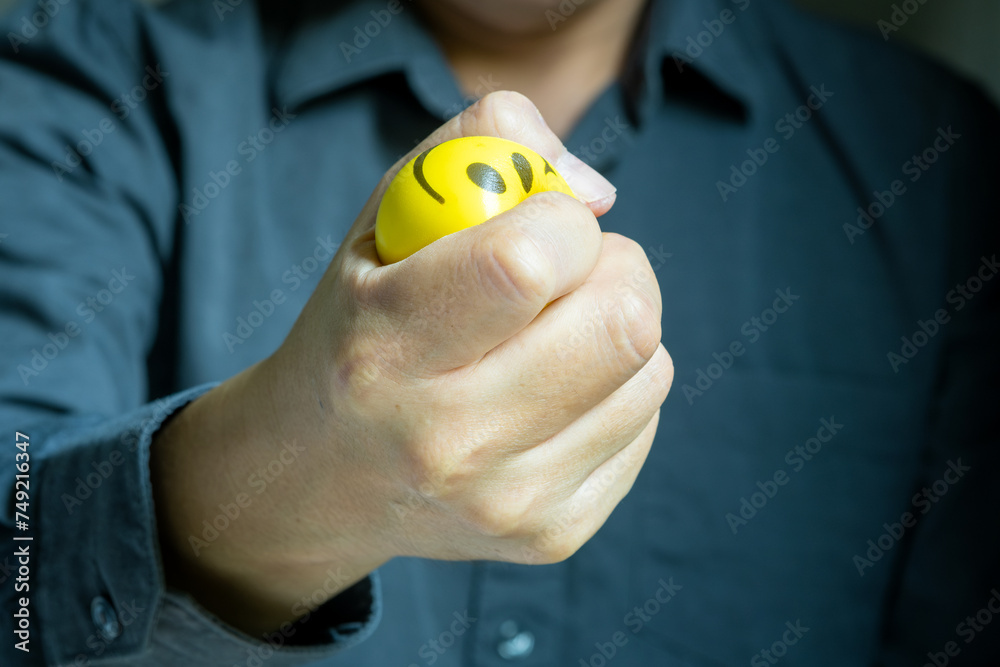 Hands of man with a gentle personality He exhibits stressful behavior ...