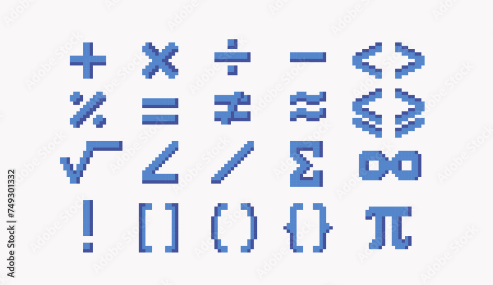 Stock-Vektorgrafik „Arithmetic pixel art set. Calculation symbols ...