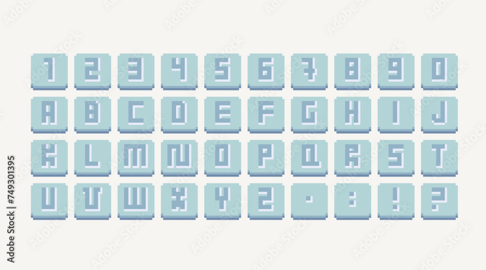 Pixel art font. 8 bit English alphabet. Game development, mobile app ...
