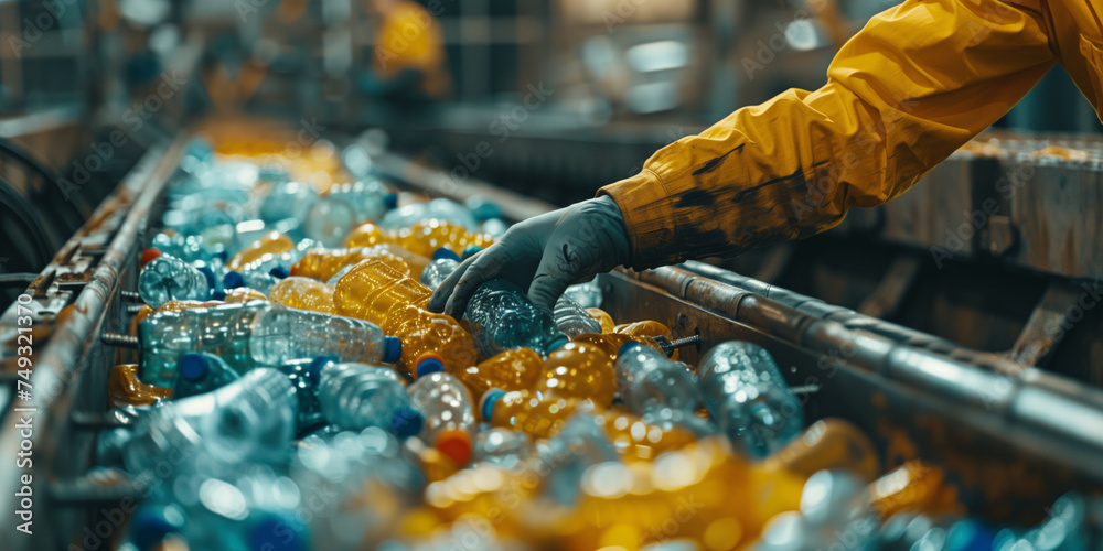 Sustainable Future - Sorting Plastics at a Recycling Plant. Worker ...