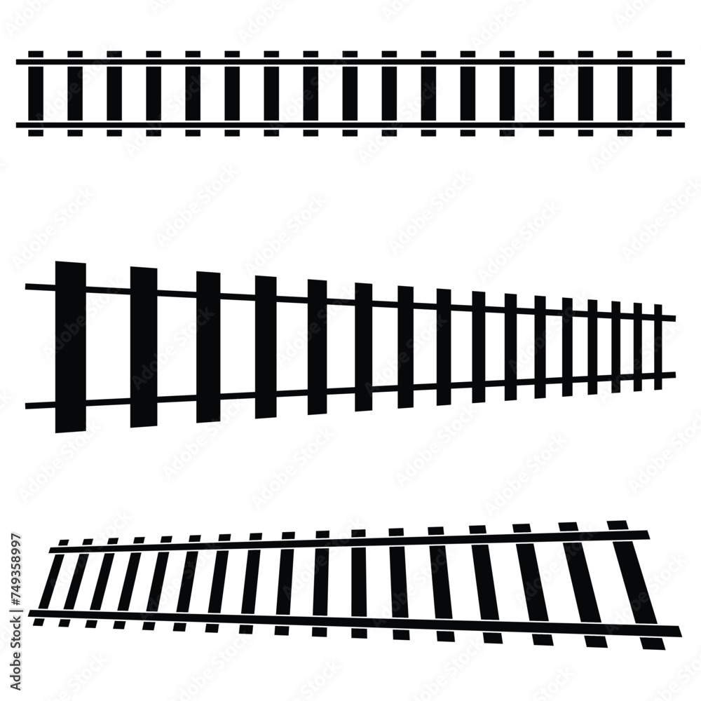 Railroad, Train track, Railway contour, silhouette vector. Tramway, metro, subway path. Vector ...