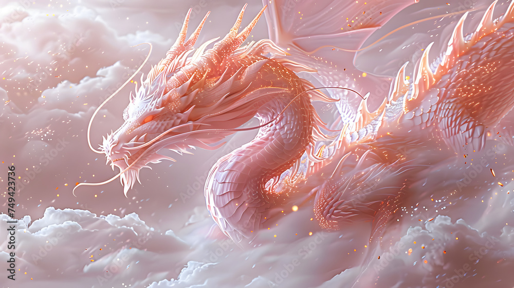 Translucent young pale pink dragon picture desktop wallpaper, white ...