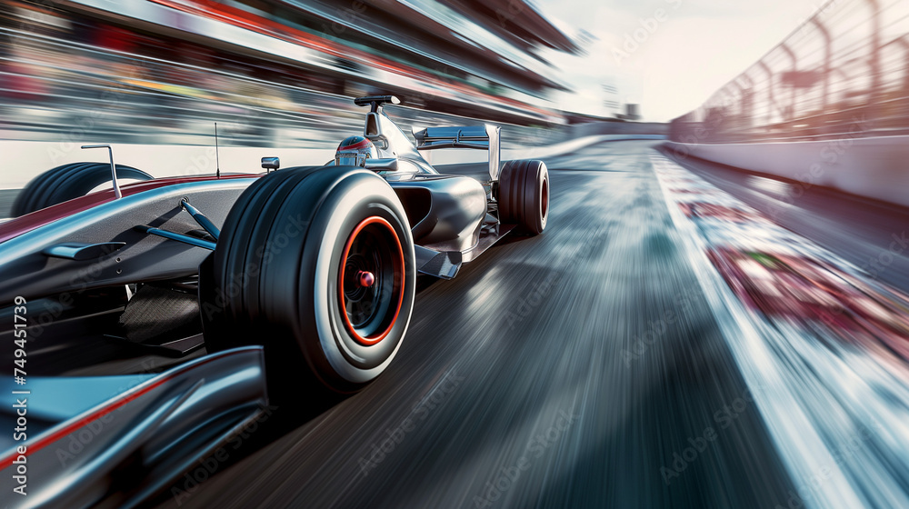 race car formula 1 driver driving fast high speed in race track in ...