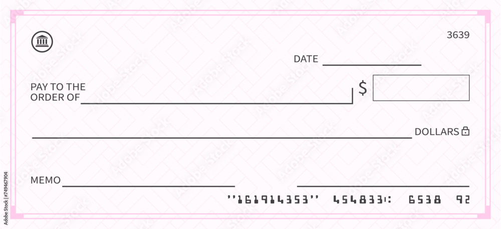 Bank check, vector blank money cheque, checkbook template with seamless ...