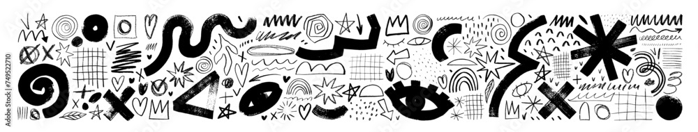 Vetor Charcoal graffiti doodle punk and girly shapes collection. Brush ...