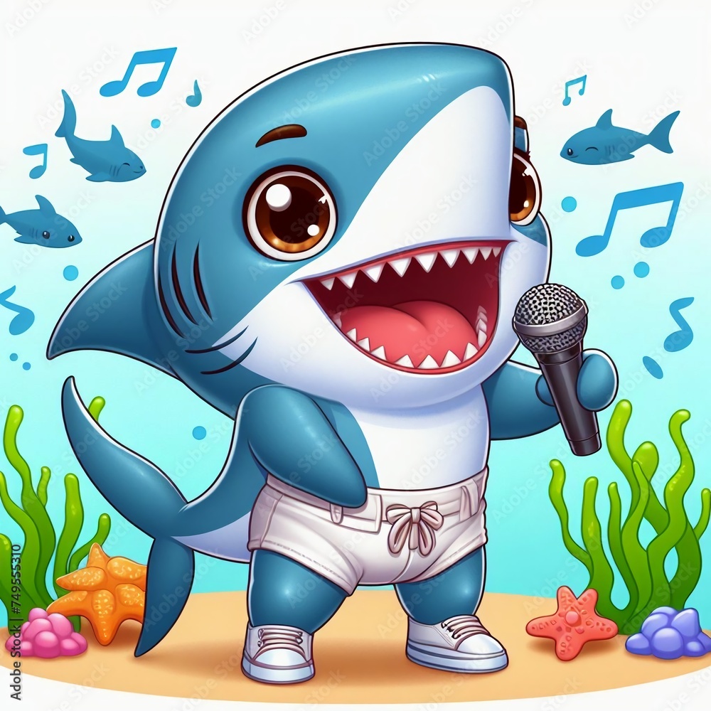 Baby shark qui danse et chante, bébé requin en couche culotte 素材庫插圖 | Adobe Stock