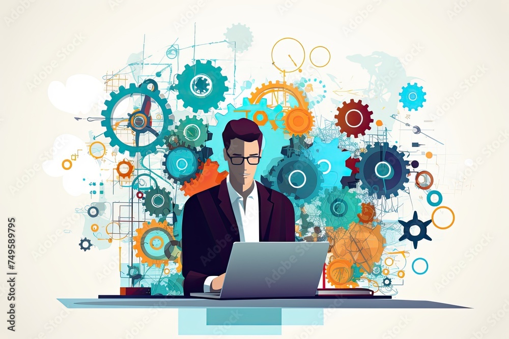 Instructional Design Illustration of Gears in Motion for Business ...