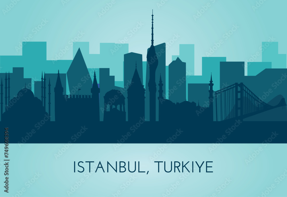 Silhouettes of Istanbul, vector illustration. Famous architecture ...