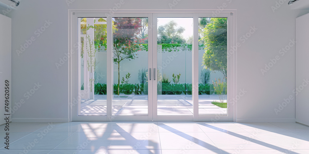 Modern sliding doors with panoramic glass windows opening in the ...