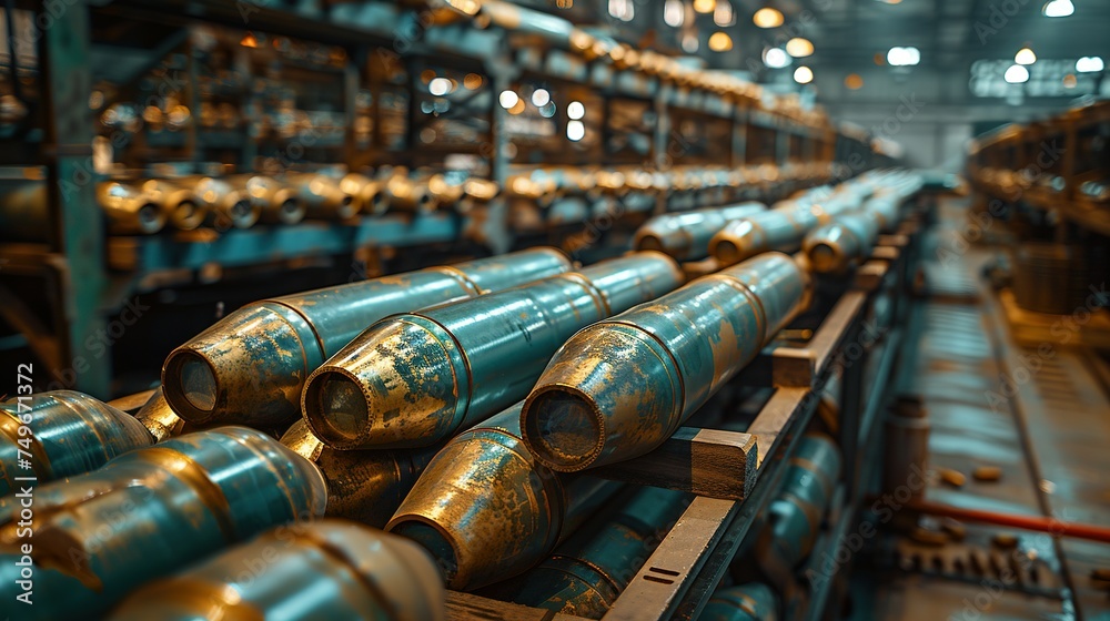 Many of new artillery shells are in military warehouse, metal munition ...