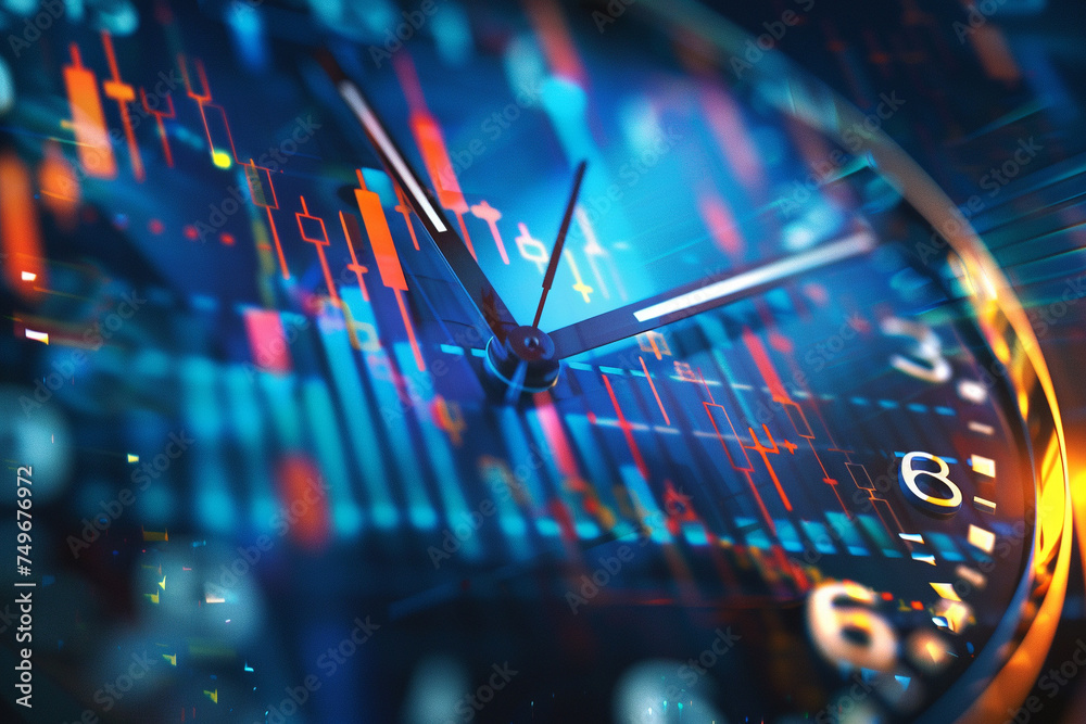 Clock face merging with a stock market chart symbolizing the critical ...