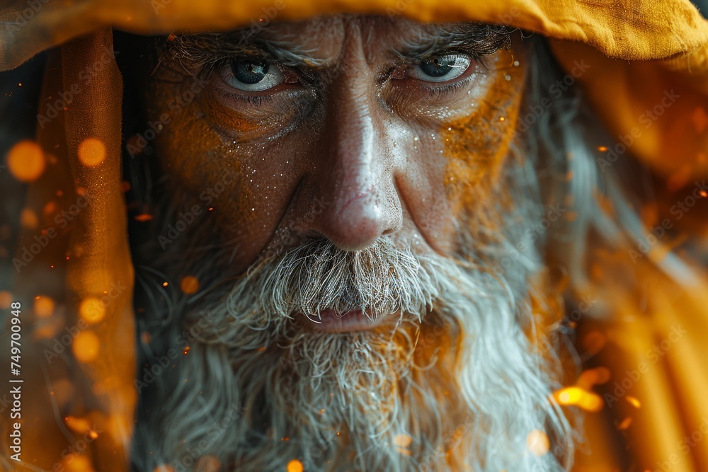 A close-up captures the smiling wizard, his iconic hat perched atop his ...