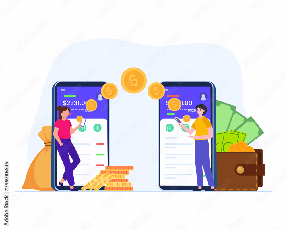 Online secure money transfer gateway or net banking People using mobile ...