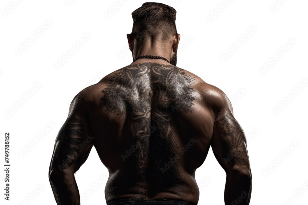 Backview of Strong bodybuilder with six pack on transparent background ...