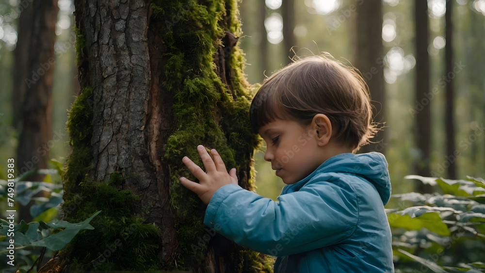 Illustration Stock Net zero and carbon neutral concept. Child hugging a ...