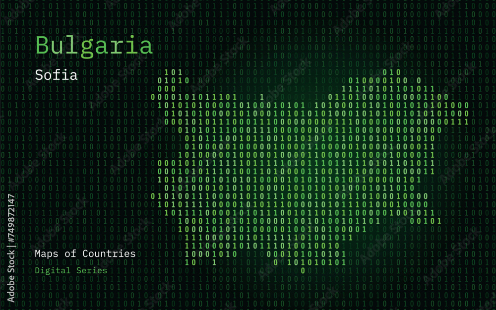 Praca wektorowa bez tantiem: Bulgaria Map Shown in Binary Code Pattern ...