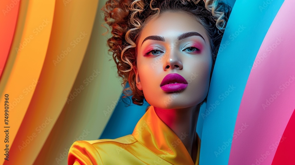 Stock-Foto „Women who wear flashy neon makeup will shine with bright ...