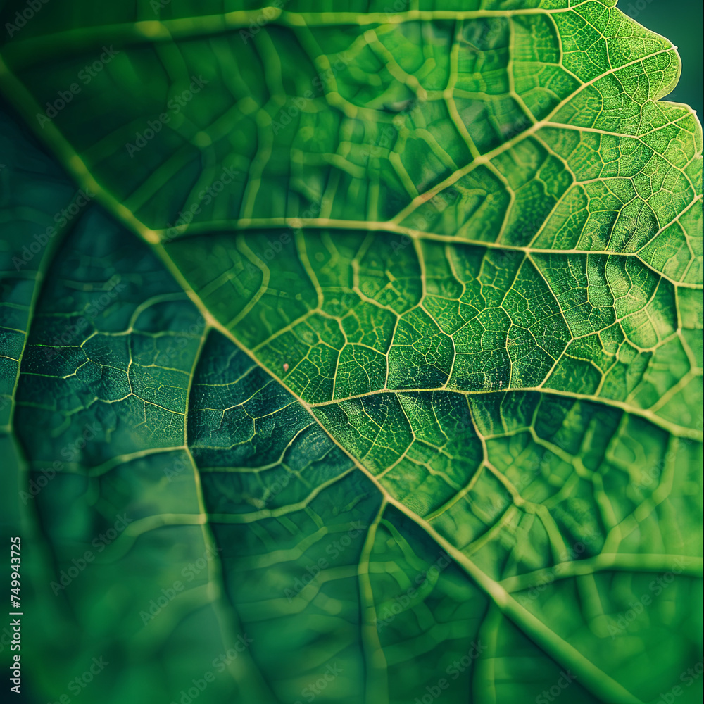 Science of ecology. Closeup green leaf texture with chlorophyll and ...