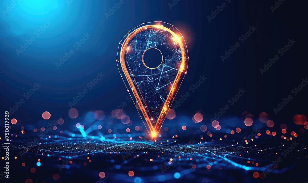 Gps, location sign in futuristic abstract style on blue background. Gps ...