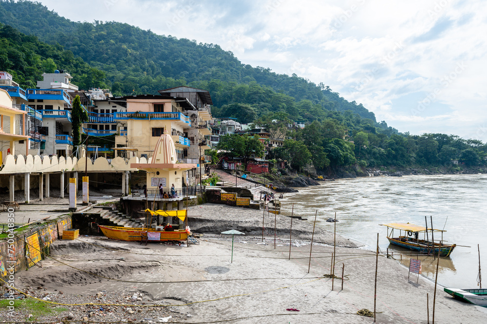 views of rishikesh city crossed by ganges river, india Stock Photo ...