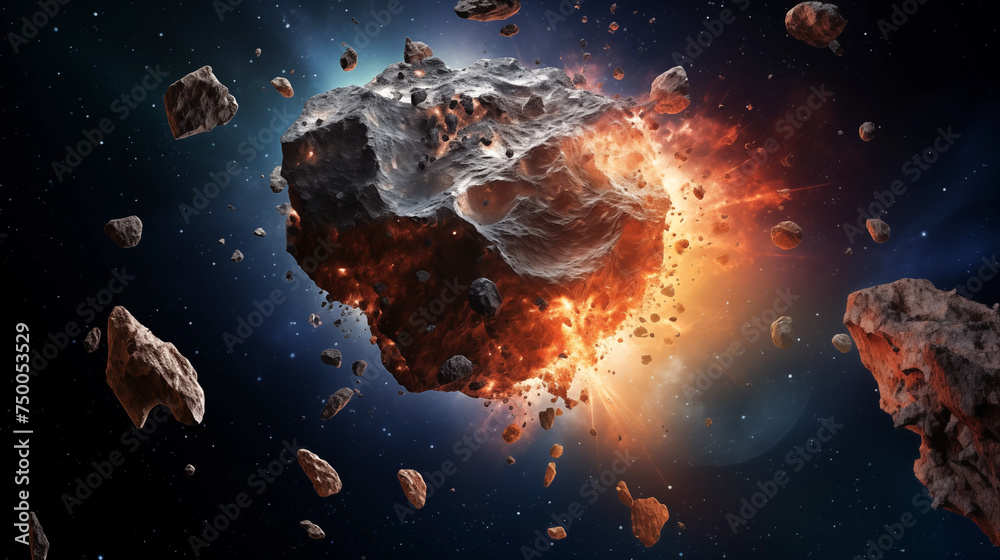 Meteor glowing as it enters the Earth's atmosphere. Planet Earth and ...