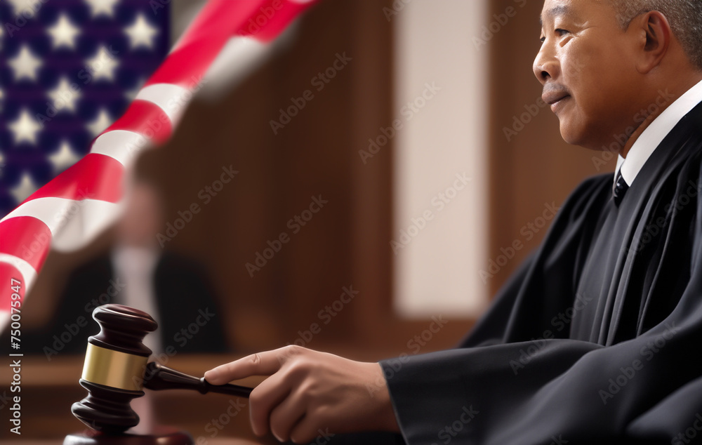 Judge holding of Judge hammer in courtroom. Justice in courthouse on ...