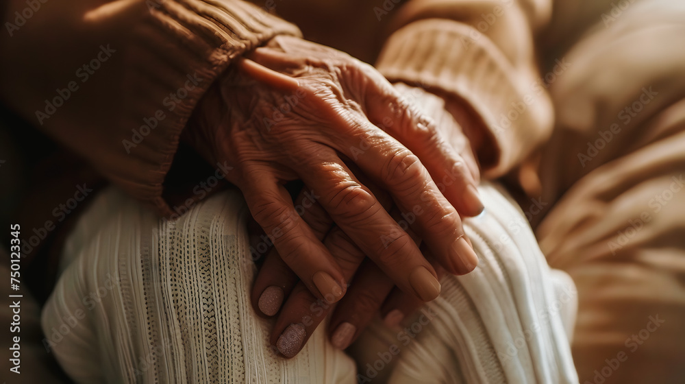Main sur des mains de personne agée pour la réconforter Stock Photo ...