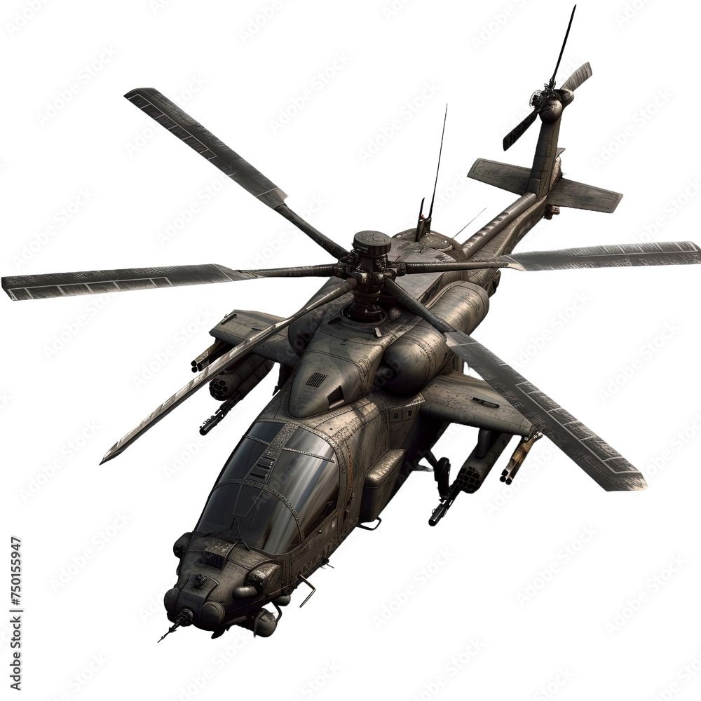 Helicopter for use in war on transparent back ground on white or ...