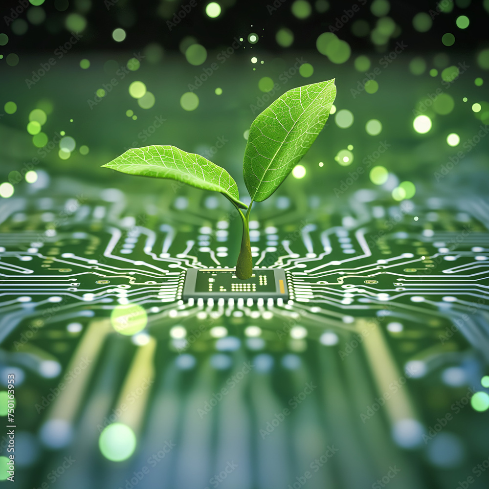 Sustainable Technology Concept with a Young Plant Growing from a ...