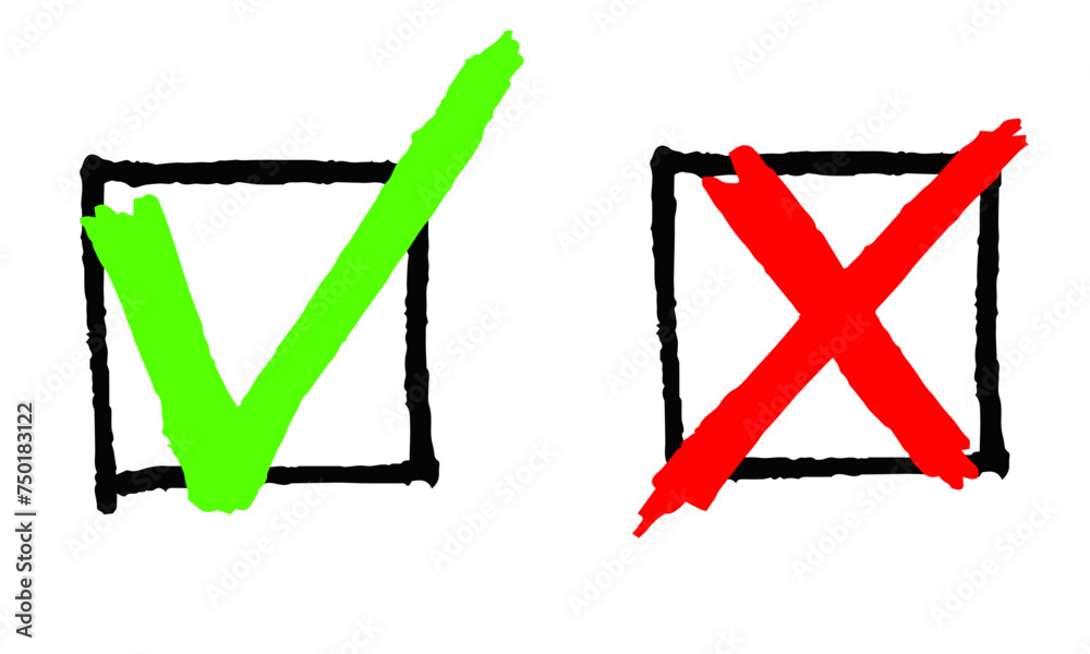Tick and Cross in Checkbox on Transparent or White Background ...