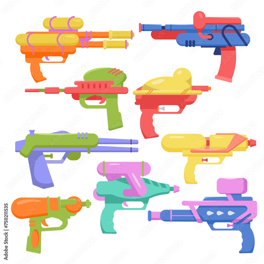 Water gun set for summer fun games of kids. Toy weapons with spray pump ...
