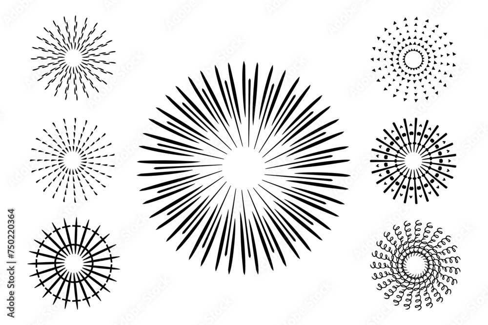 Vintage sunburst starburst elements collection. Bursting sun rays ...