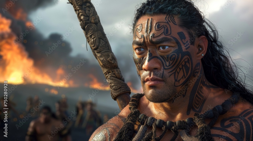 A Maori warrior shows off his intricate moko body tattoo which tells ...