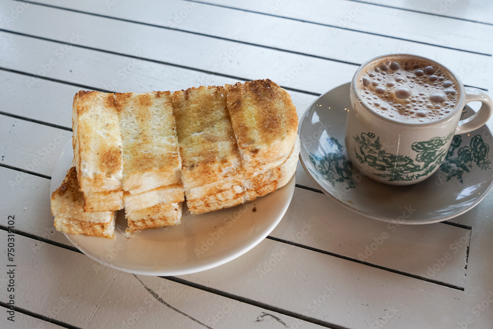 Kaya toast butter. Traditional oriental and vintage kopitiam breakfast ...