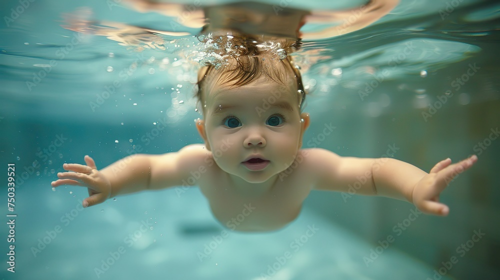 Baby in the pool made with Ai generative technology person is fictional ...