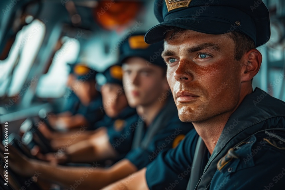 a naval officer teaching navigation skills to cadets on board a ...