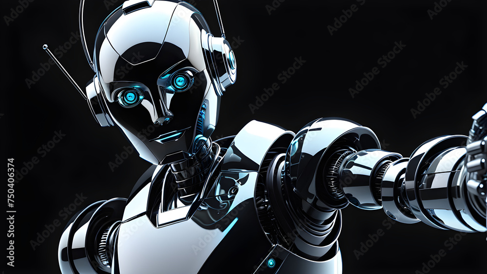 glassy a robot on black background. digital machine technology design ...