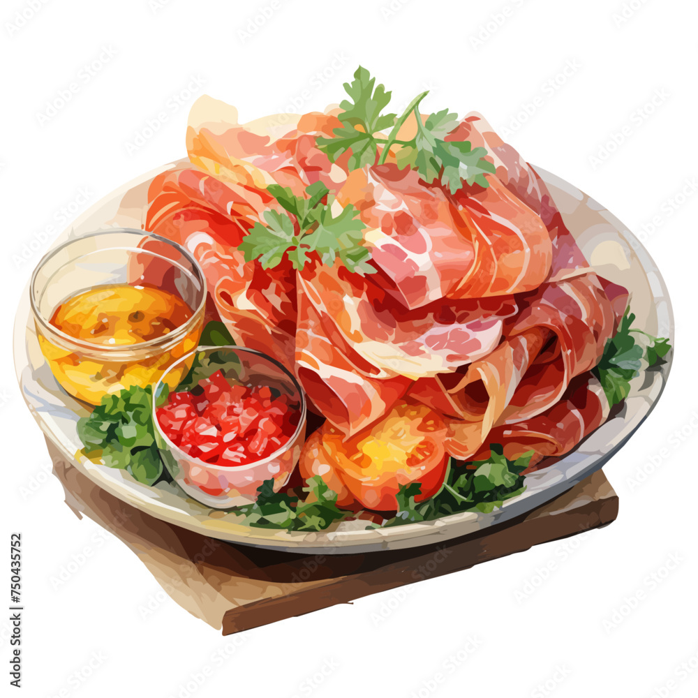 Watercolor vector of a ham meat & jamon food isolated on a white ...