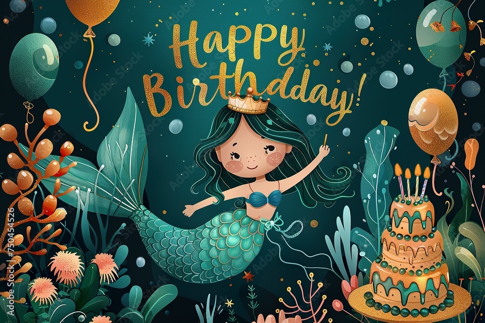 adorable Mermaid parties theme birthday party for kids vector, with ...