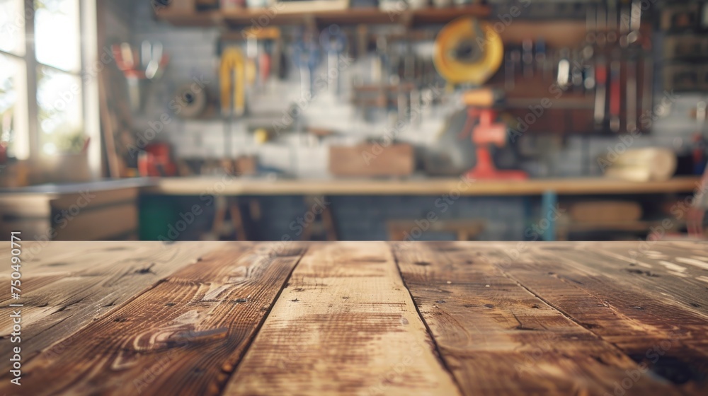 Vintage Woodworking Workshop Interior with Focus on Aged Workbench ...